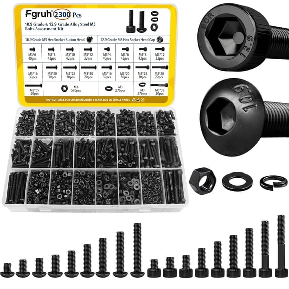 2300PCS M3 Screws with Nuts Assortment Kit, M3x4/6/8/12/16/20/25/30/35 ...