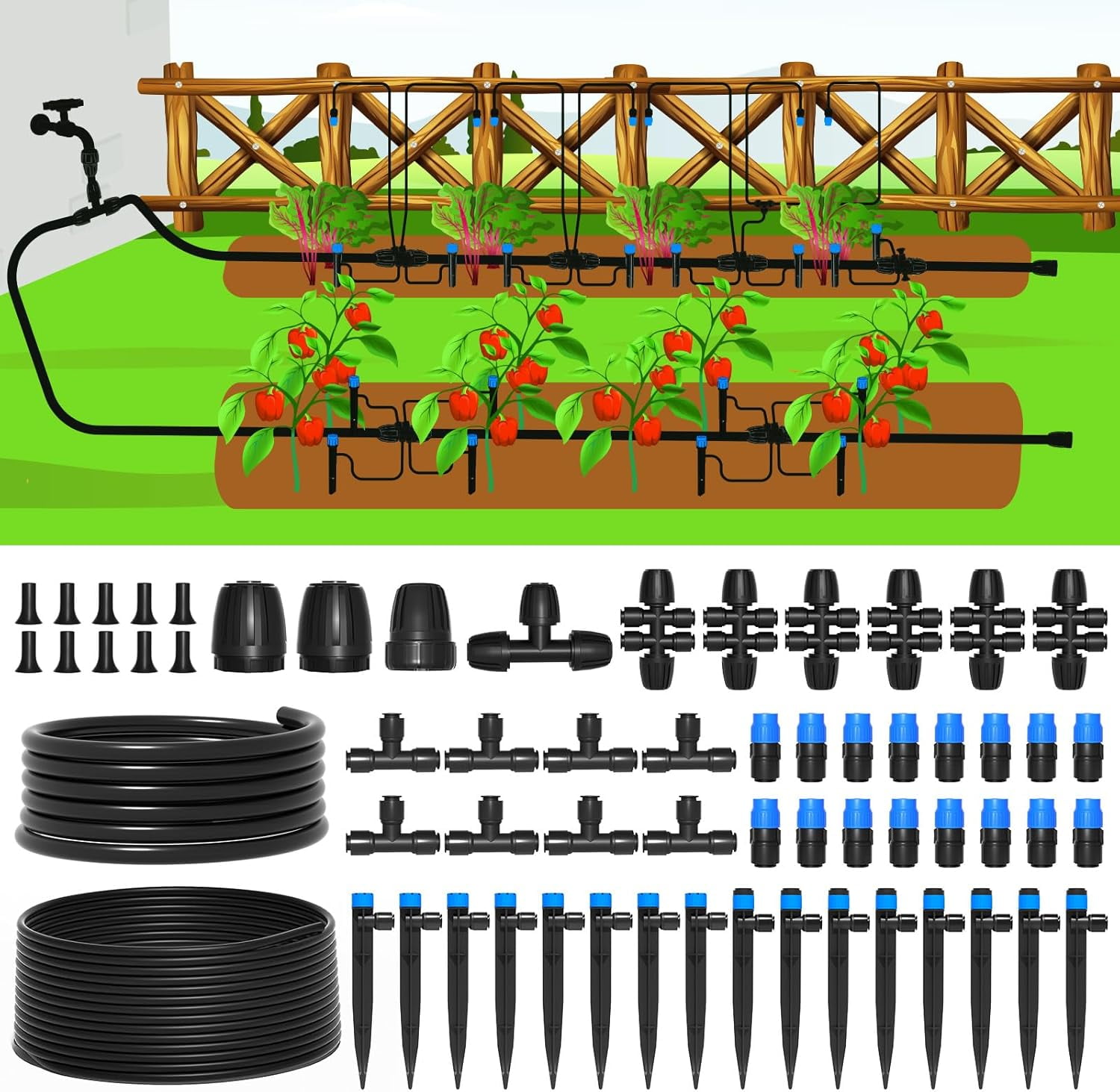 230FT Black Quick-Connect Drip Irrigation System Kit - 1/4" & 1/2 ...