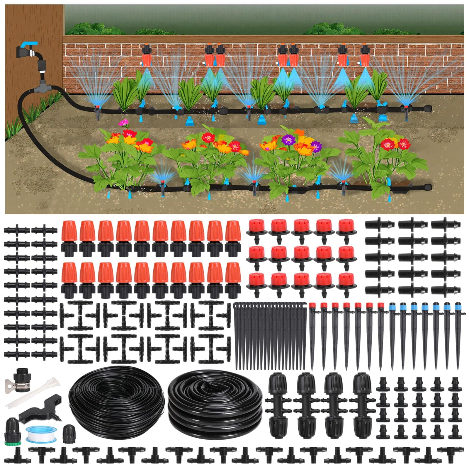 230FT Drip Irrigation Kit-221pcs Quick Connector Garden Watering System ...