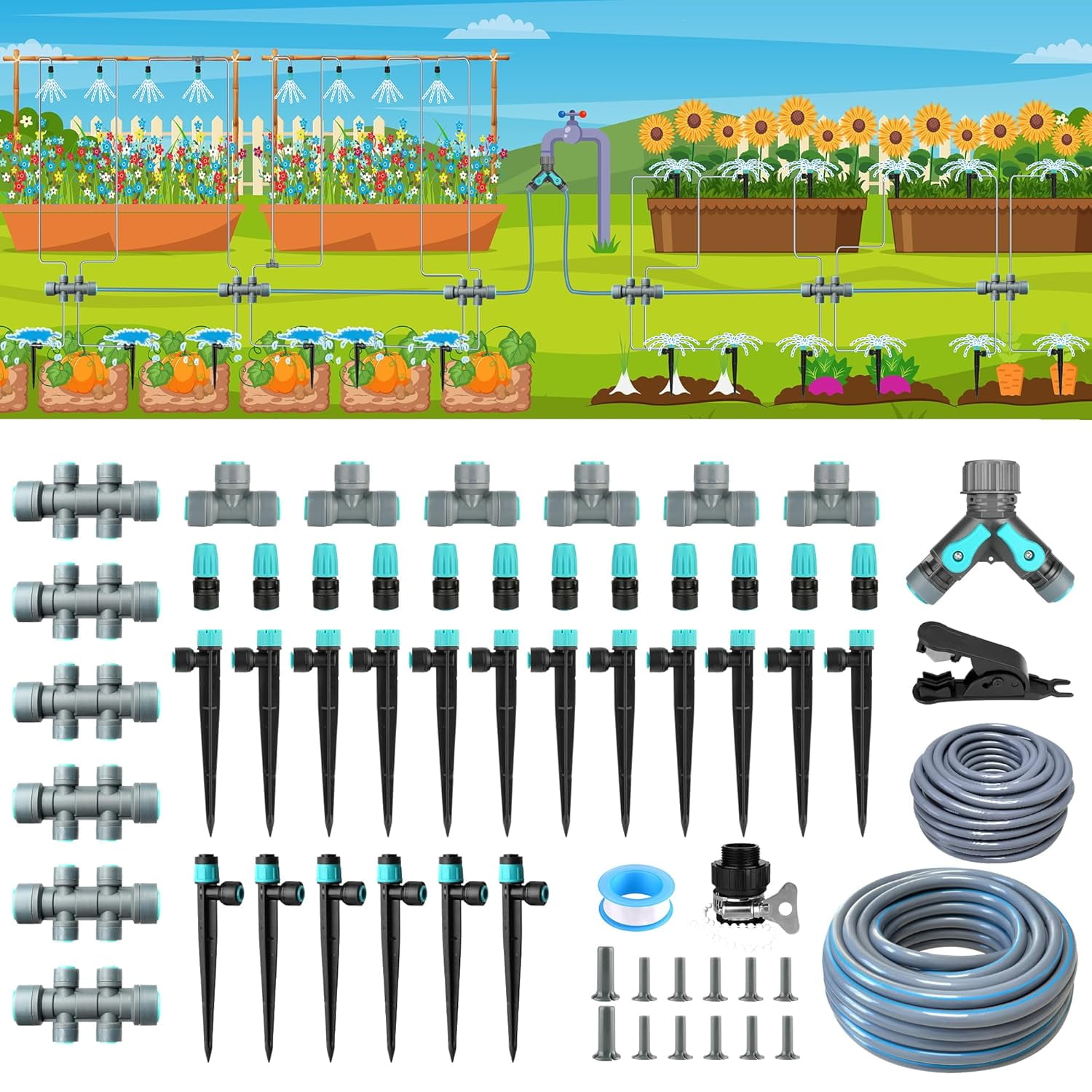 230FT Drip Irrigation System Kit with Quick-Connect System, Repeatable ...