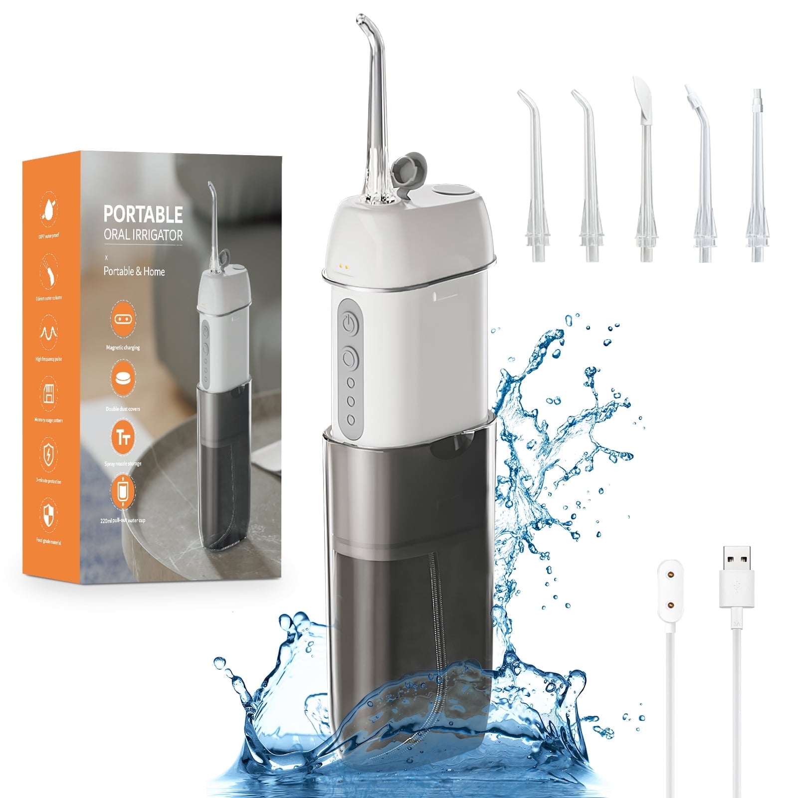230ML Cordless Water Flosser: PX7 Waterproof Oral Irrigator Magnetic ...
