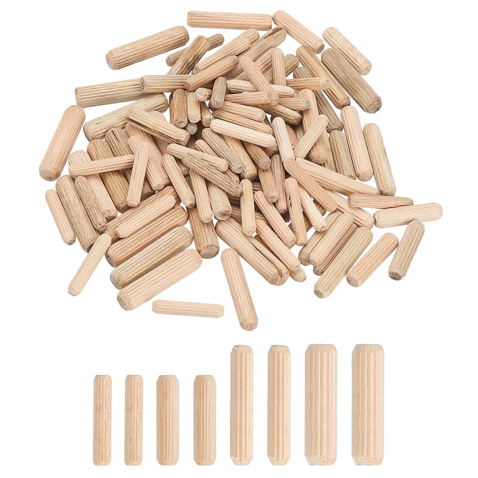 230Pack 1/4" 5/16" 3/8" Wooden Dowel Pins, Furniture Woodwork Grooved ...