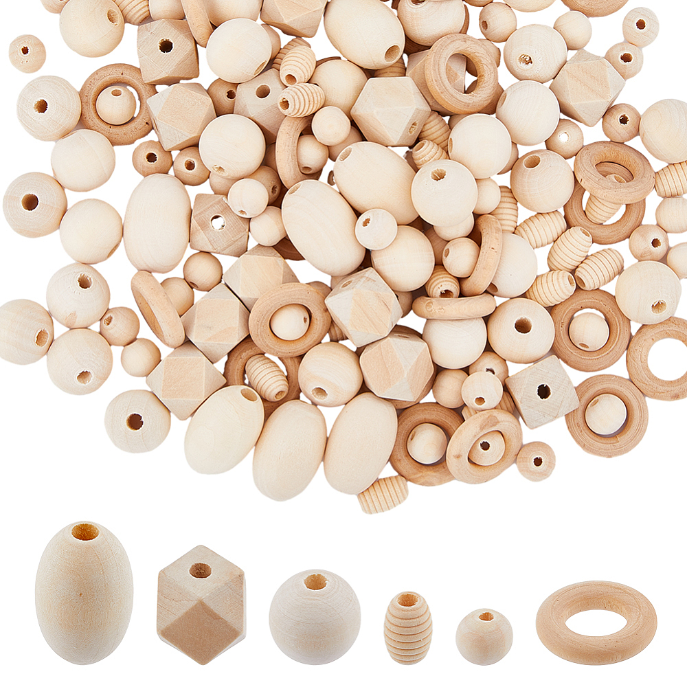230Pcs 6 Styles Unfinished Wood Beads Macrame Beads Large Hole Whorl ...