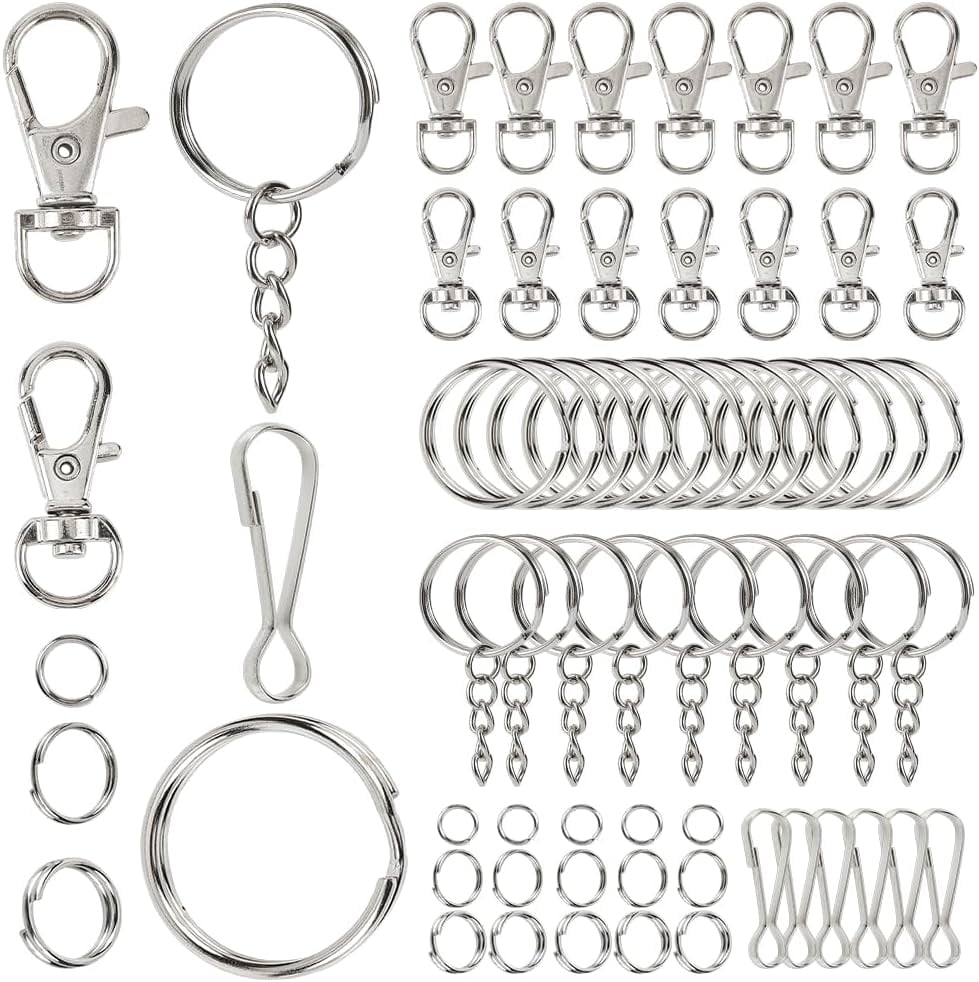230Pcs 8 Styles Key Chain Rings Kit Silver Keychain Set Metal 304 ...
