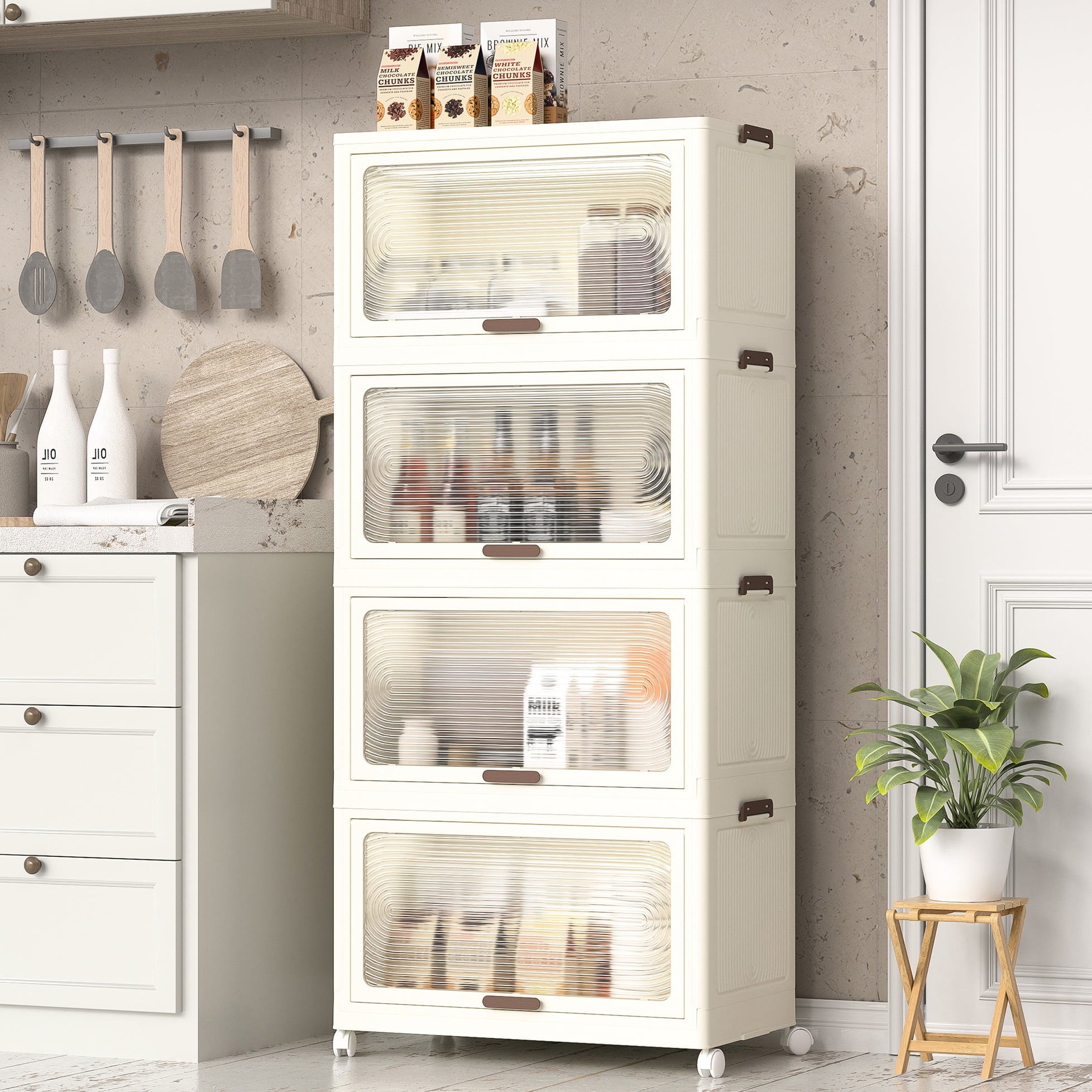 230qt Folding Plastic Storage Bins With Lids And Wheels, Stackable For ...