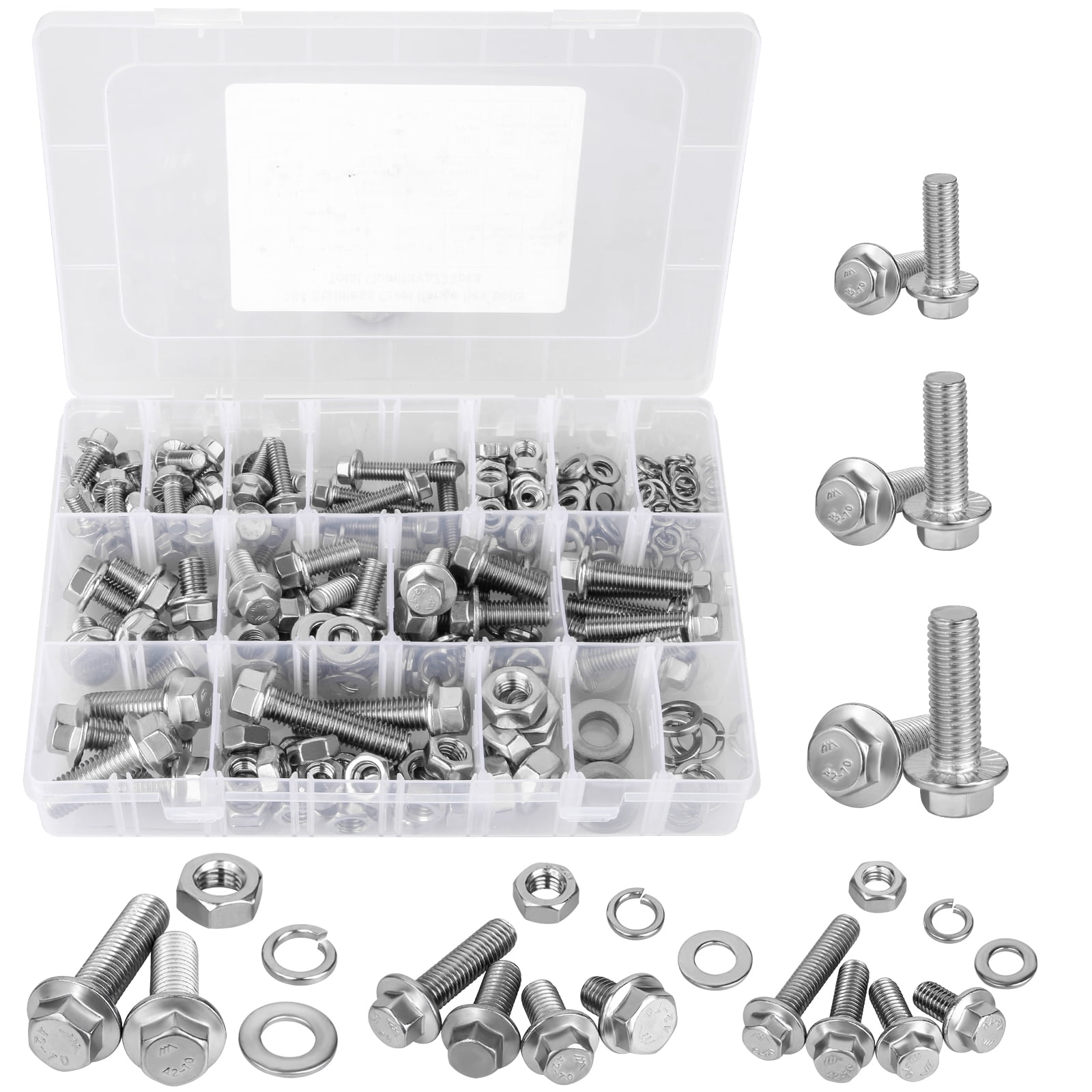 232Pcs Flange Hex Bolts and Nuts Kit, M6/M8/M10 Metric Flange Screw Set Nuts and Bolts ...