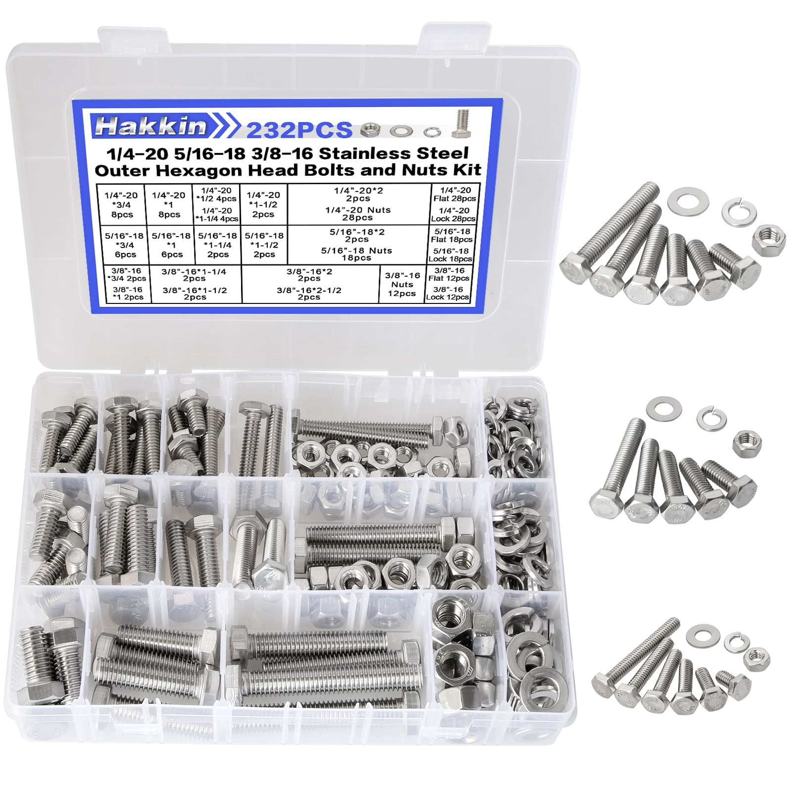 232pcs Hex Socket Button Head Cap Screws, 1/4" 5/16" 3/8" Hex Nuts and ...
