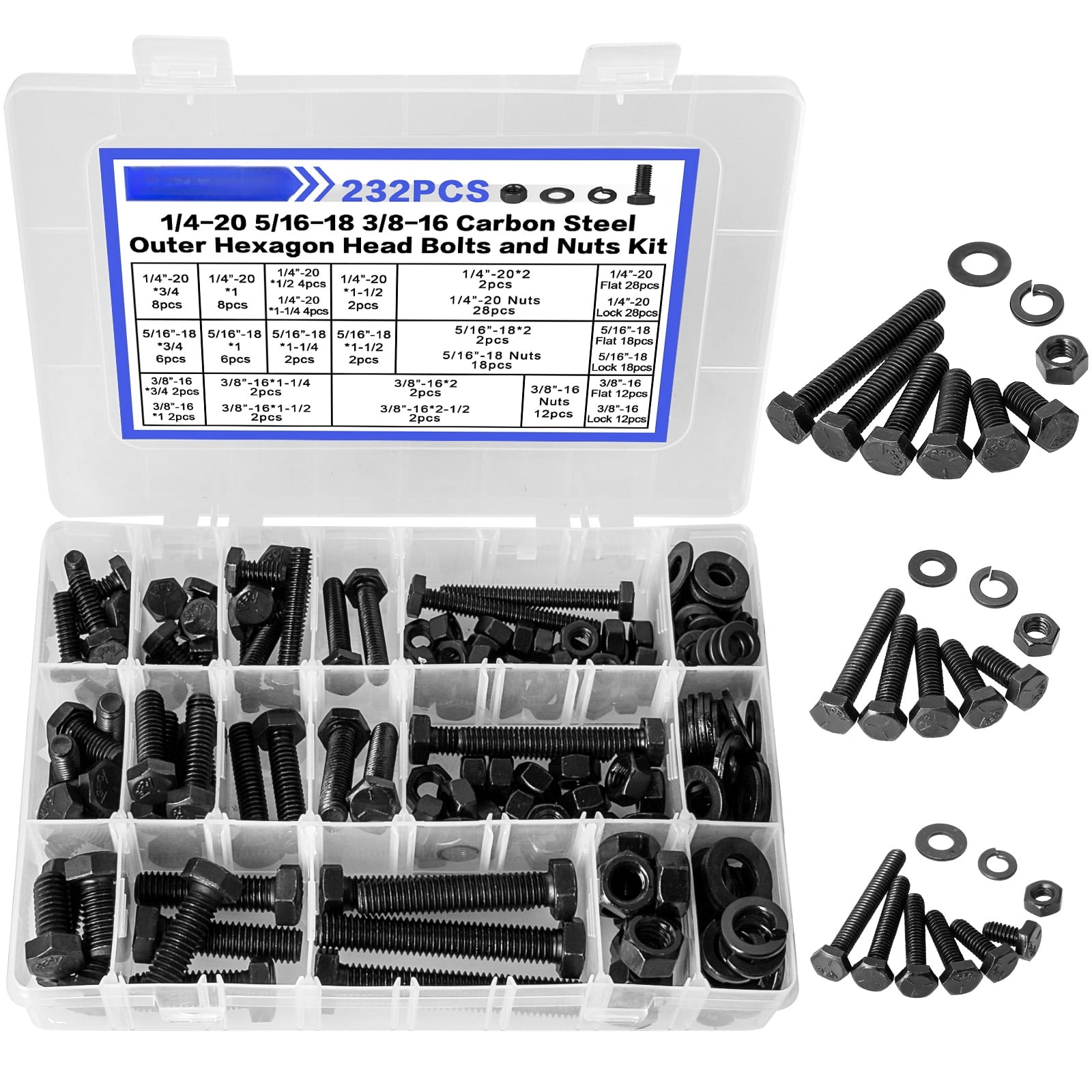 NOBRAND 232pcs Hex Socket Button Head Cap Screws, Stainless Steel, 1/4 ...