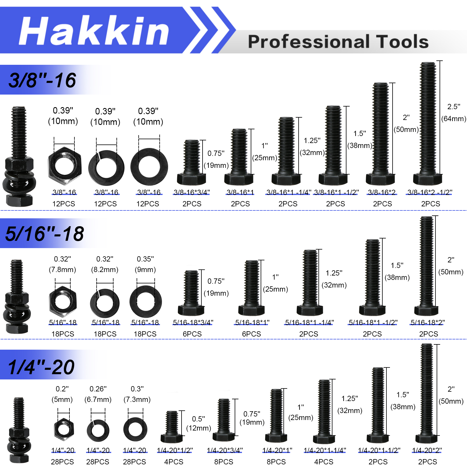 232pcs Hex Socket Button Head Cap Screws, Black Stainless Steel Screws ...