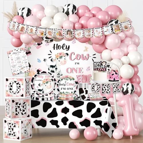 232pcs Holy Cow I'm One Birthday Decorations Complete Party Set, Holy ...