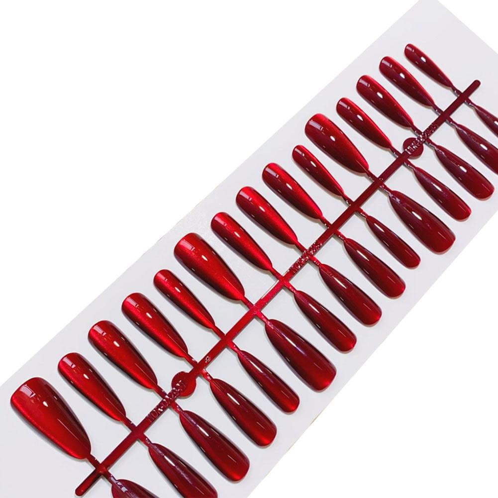 233 Burgundy Long Pointed Solid Color Nail Patch Burgundy Collection ...