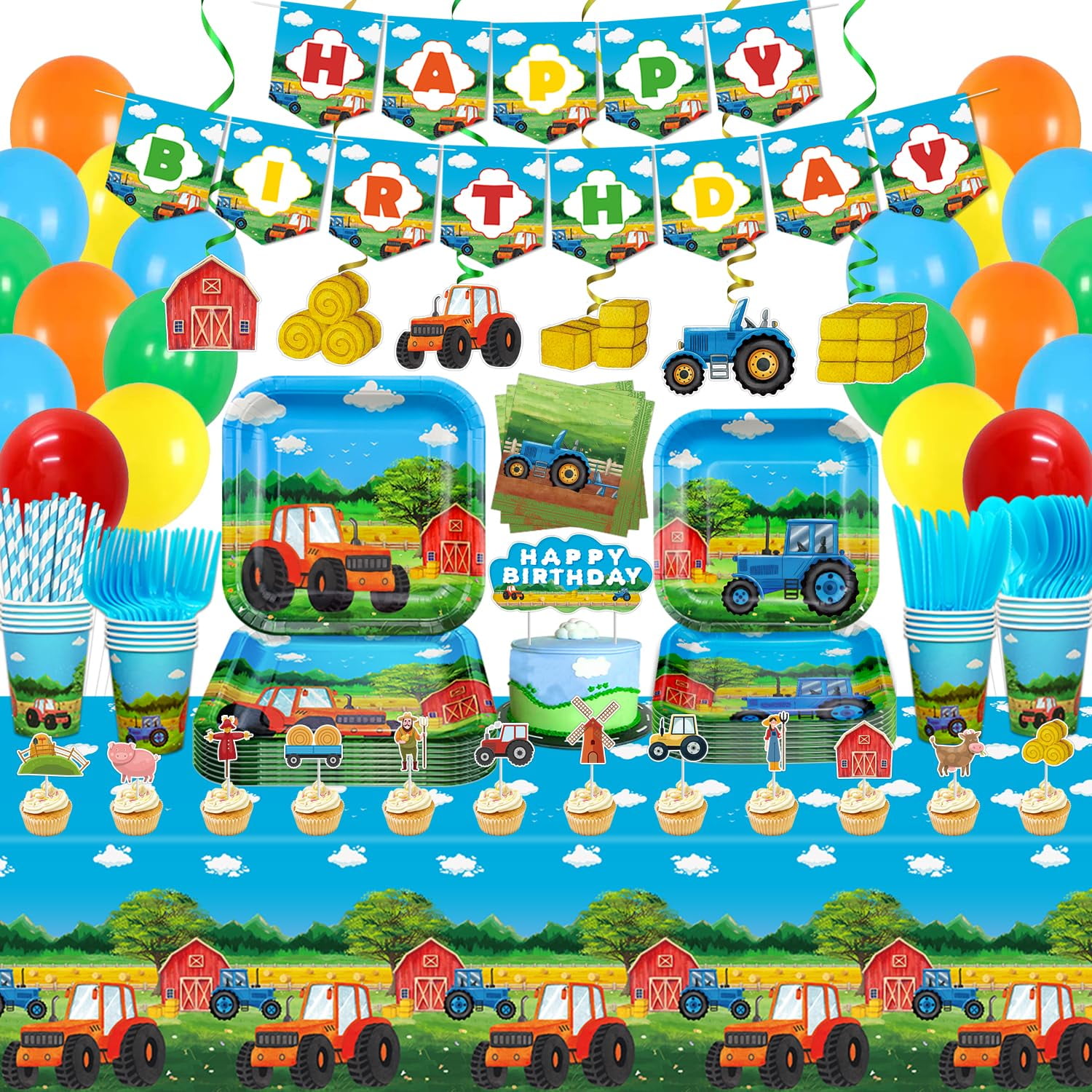234 Pack Tractor Birthday STF9 Supplies Farm Tractor Decorations ...