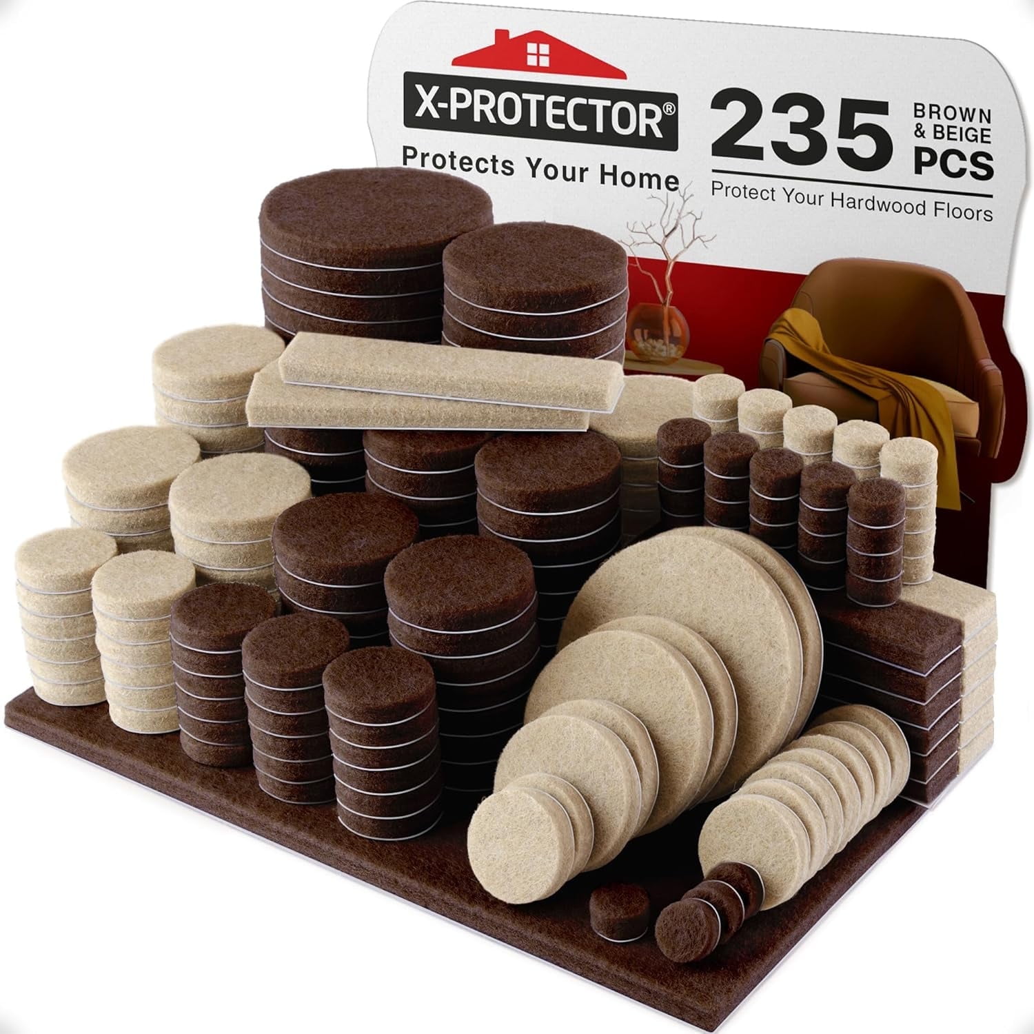 X-Protector Felt Furniture Pads - 235 Pcs Brown & Beige - Felt Pads for ...