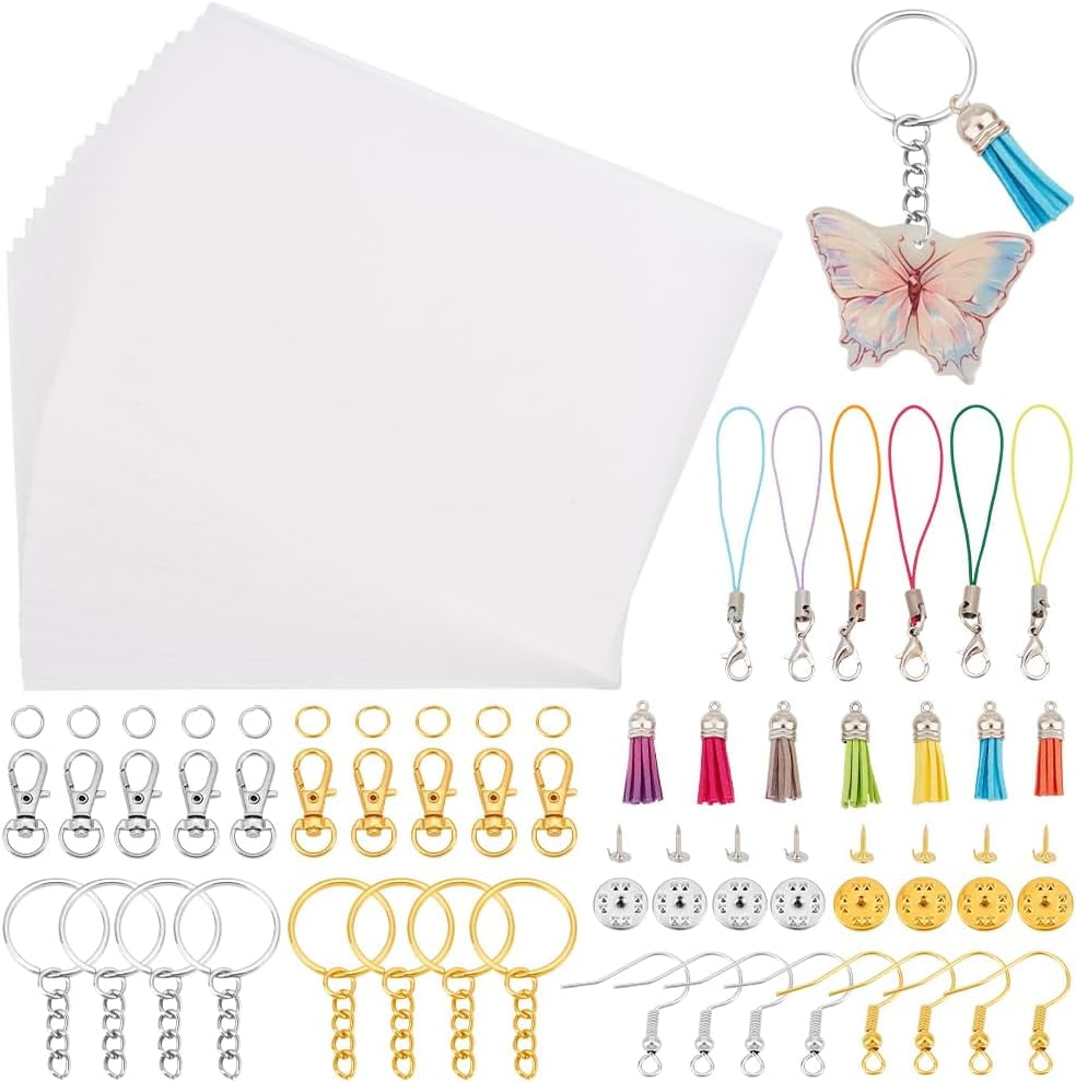 236 Pcs Shrink Plastic Sheet Kit Include 20 Sheets Shrink Papers Earring Hooks Split Key Rings 7 ...