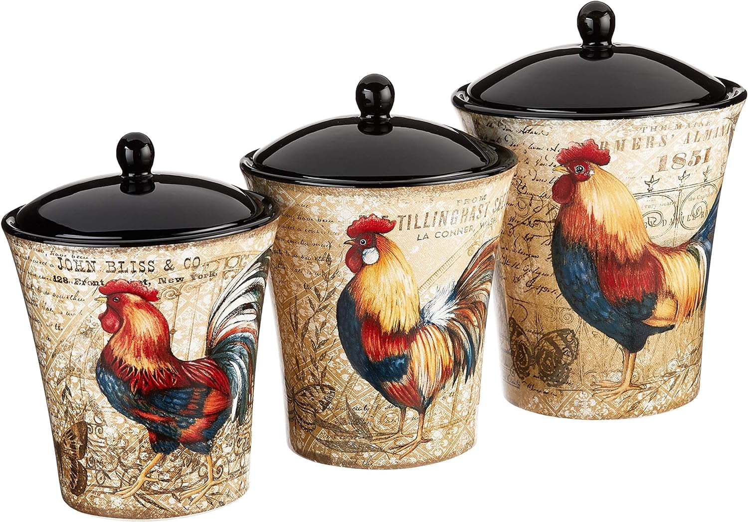 23656 Gilded Rooster Canister Set (3 Piece), One Size, Multicolor ...