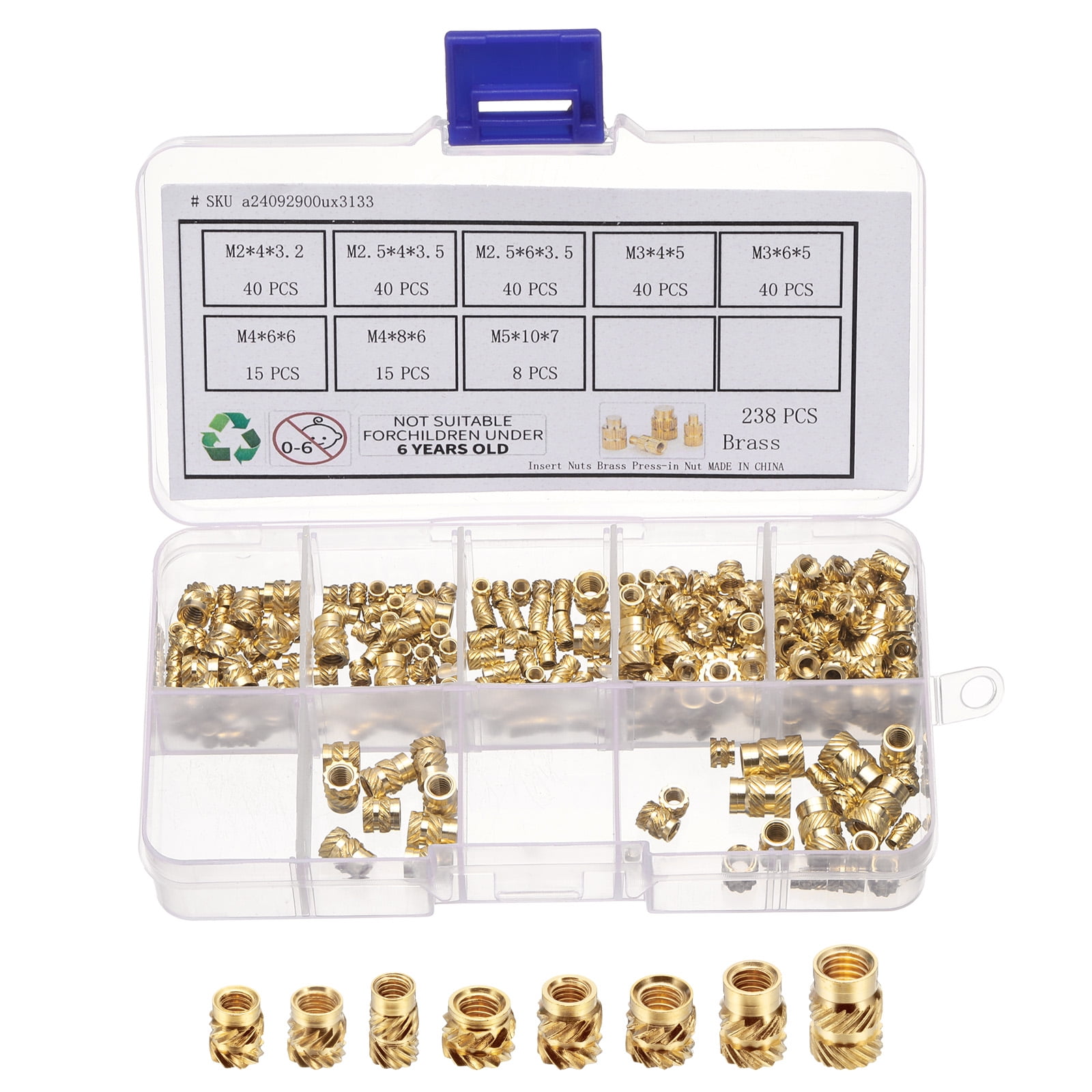 238Pack M2 M2.5 M3 M4 M5 Metric Threaded Inserts Brass Heat Set Insert ...