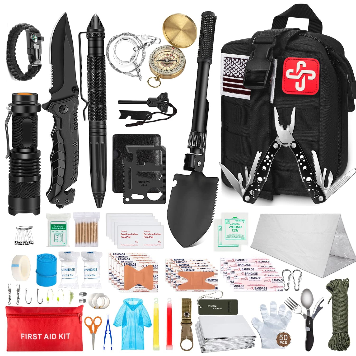 238Pcs Emergency Survival Kit and First Aid Kit, Professional Survival Gear Tool with Tactical ...