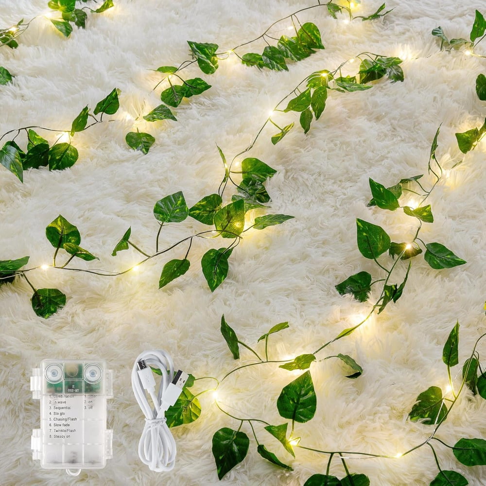 23FT Enchanting 73LED Fake Vine with Fairy Lights Set: USB/Battery ...