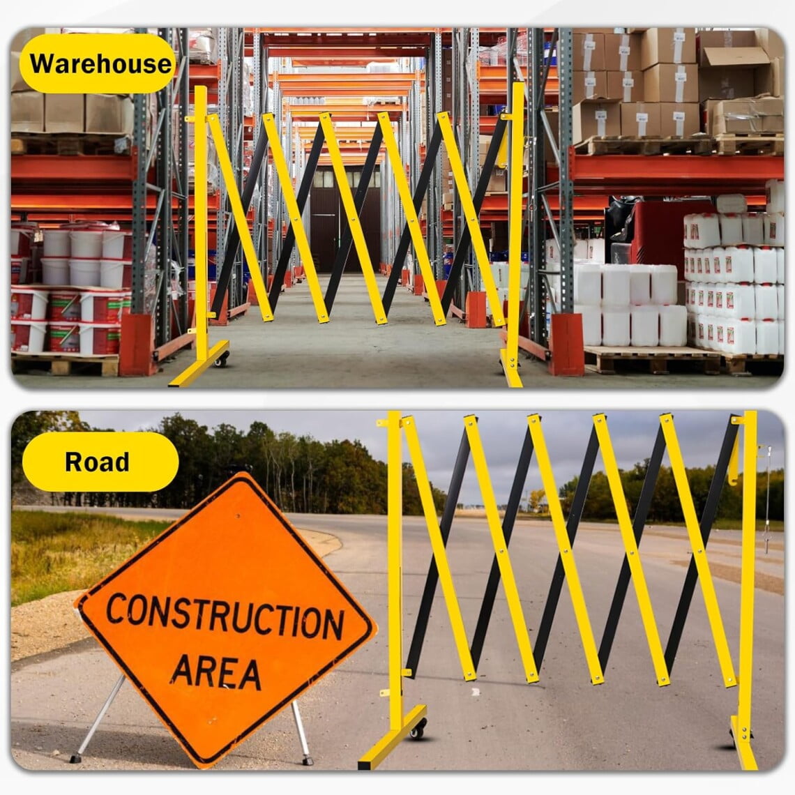 23FT Expandable Barricade with Wheels, Retractable Metal Traffic Gate ...