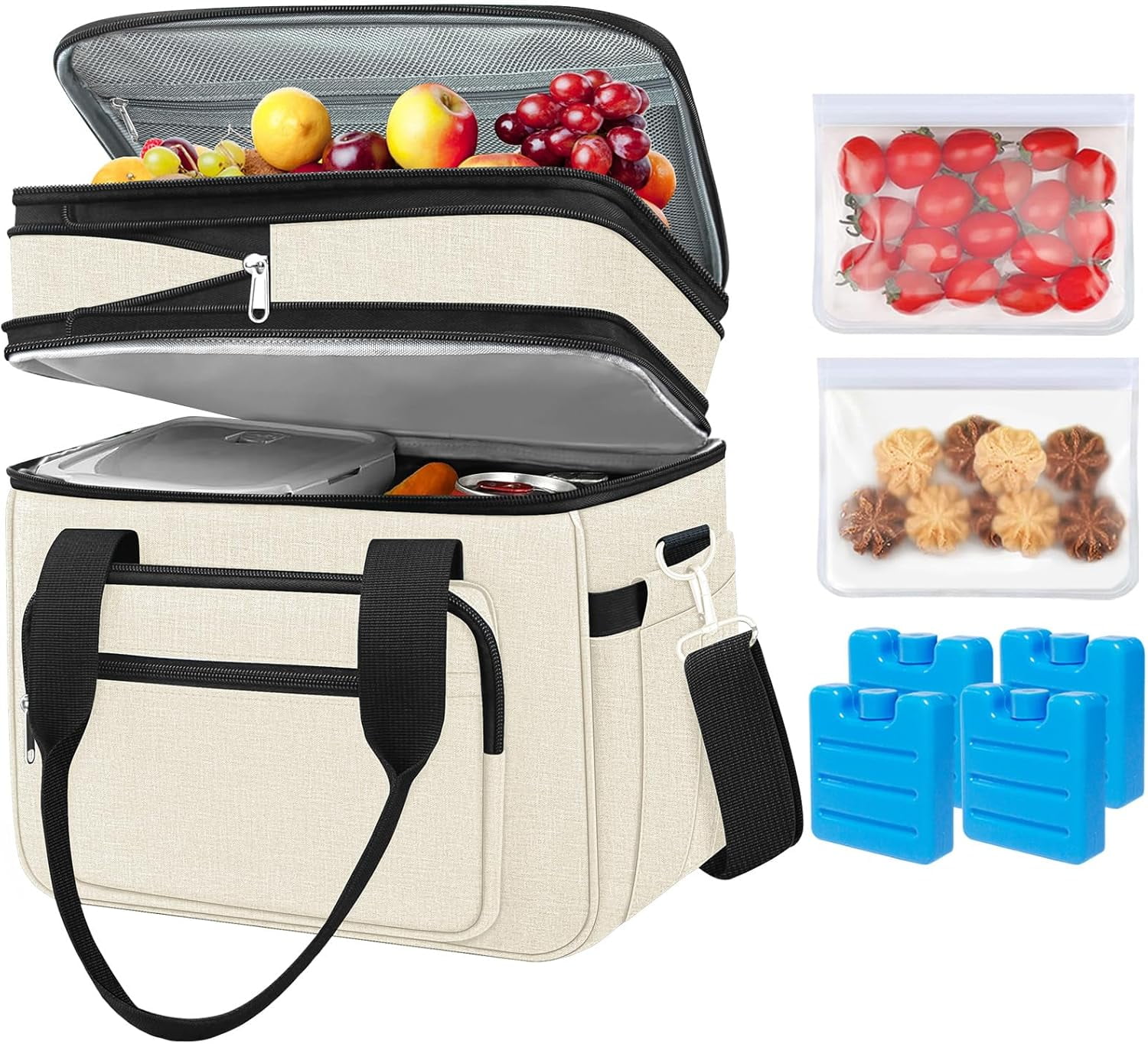 23L Extra Large Expandable Insulated Cooler Lunch Box for Men Double ...