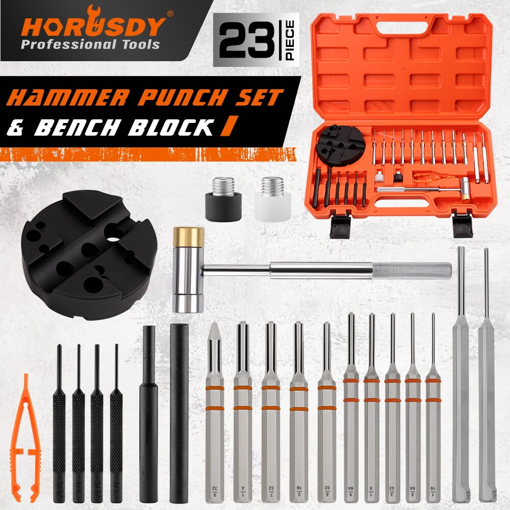 23PC Roll Pin Punch & Hammer Set Bench Block Maintenance Repair Tool ...