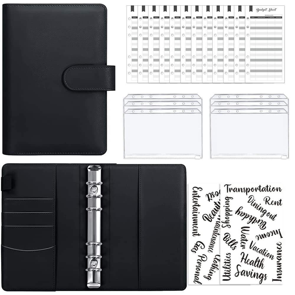 23PCS A6 Binder Budget Planner Organizer 6 Ring Binder Cover, FOME PU ...