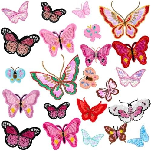 23PCS Butterfly Iron on Patches Pink, Multiple Shapes Butterfly ...