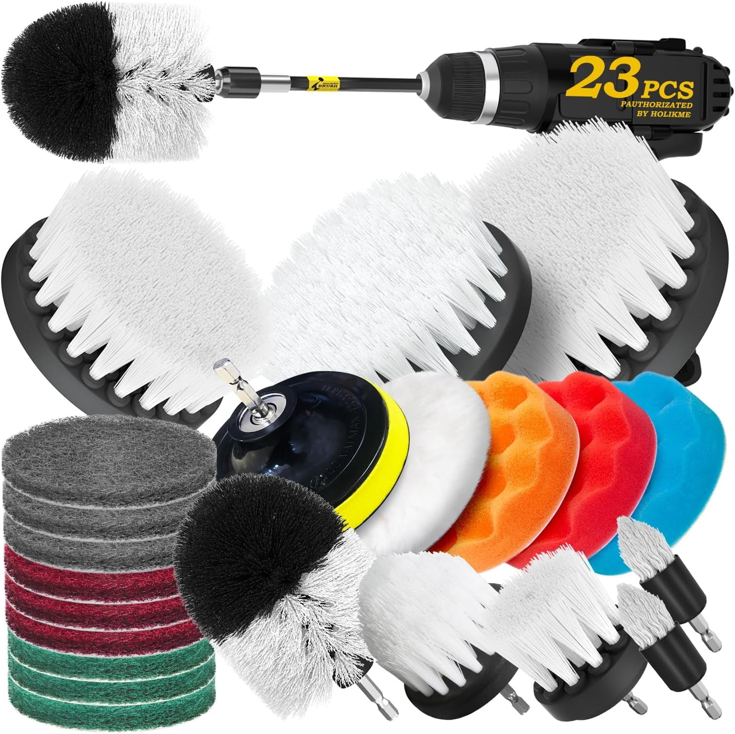 23Pack Drill Brush Attachments Set, Black, Scrub Pads & Sponge, Power ...