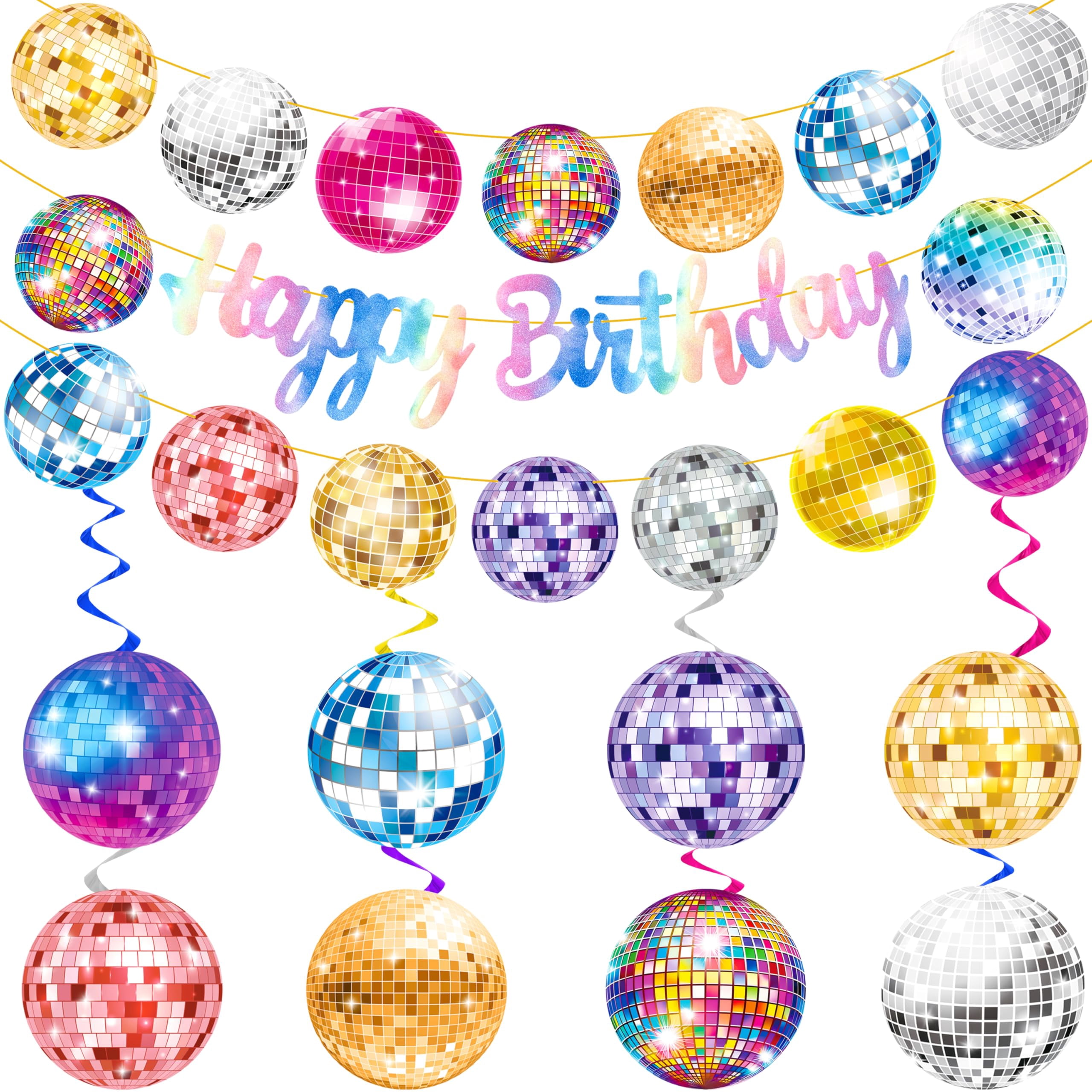 23Pcs Disco Ball Birthday Party Decorations ZLK1 Muti Color Birthday ...