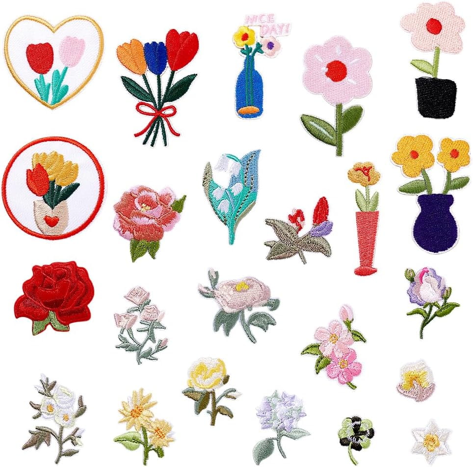 23Pcs Flower Iron On Patches Decorative Flower Embroidered Patches Sew ...