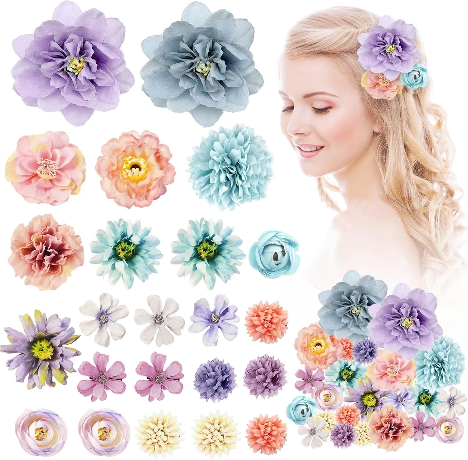 23PCS Silk Flower Hair Clips Women Girls Aesthetic Boho Floral Hair ...