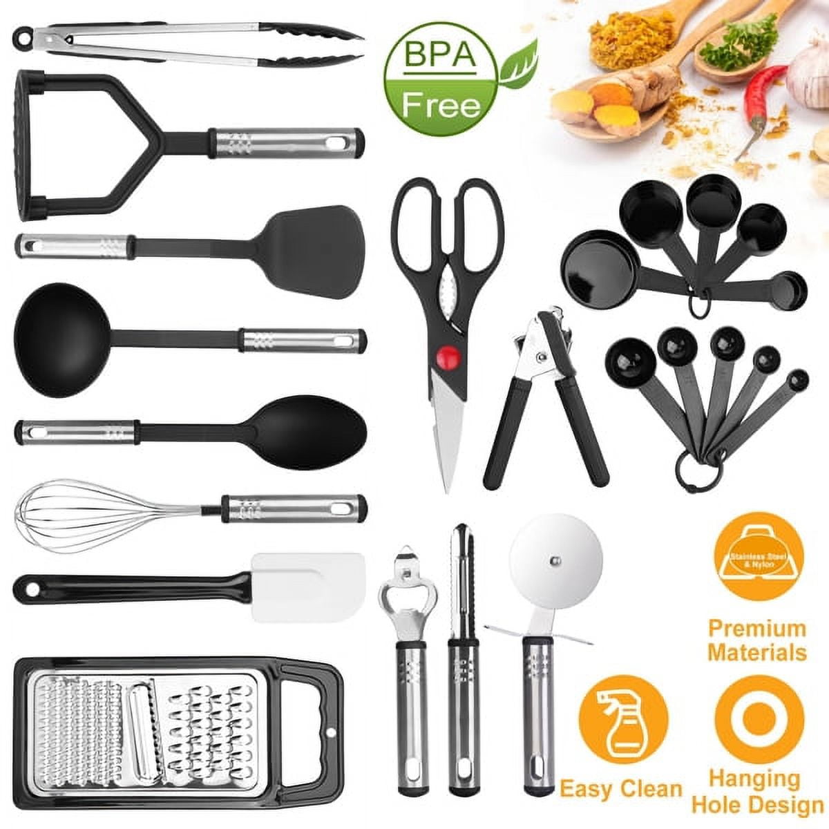 23Pcs Kitchen Utensil Set Stainless Steel Nylon Heat Resistant Cooking ...