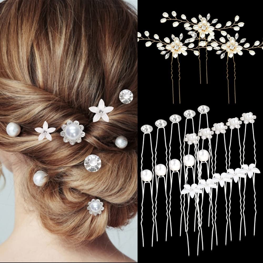 23Pcs Wedding Hair Pins,STONCEL Bridal Pearl Rhinestone Hair Clips, U ...