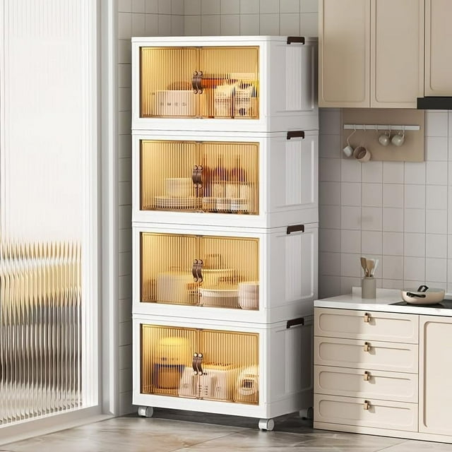 23QT 1-Tier Stackable Storage Cabinet with Tinted Doors, Sturdy and ...