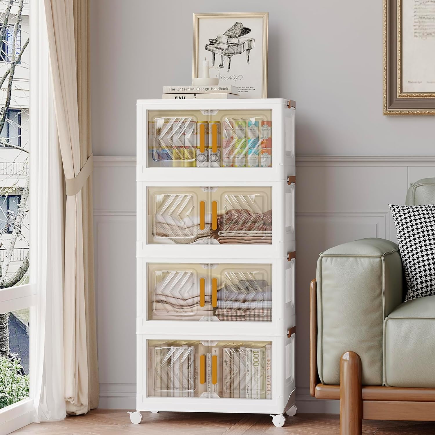 23QT Plastic Foldable Storage Bins with Lid, Stackable Garage Storage ...