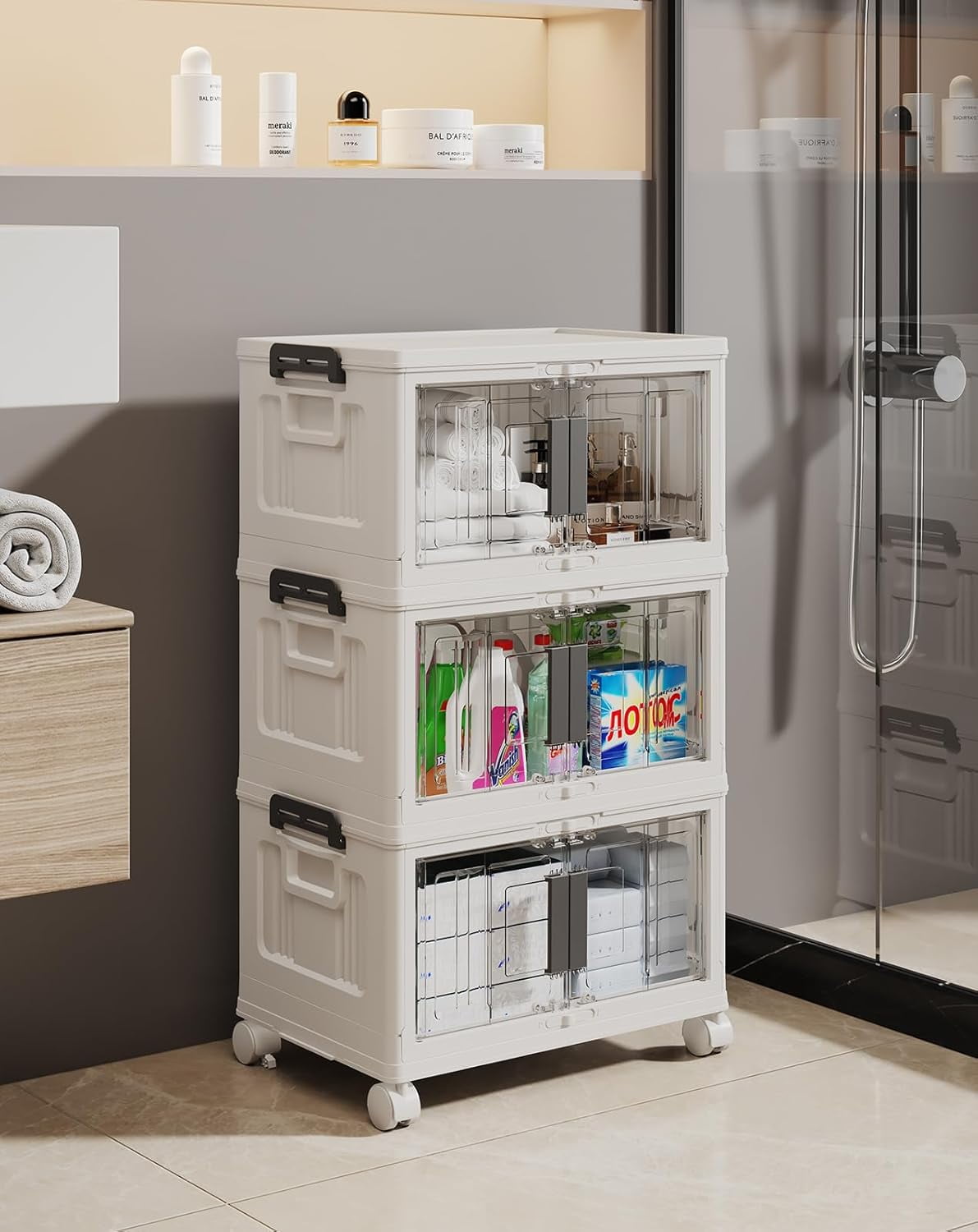 23QT Stackable Storage Bins with Lids - Folding Storage Box with Doors ...