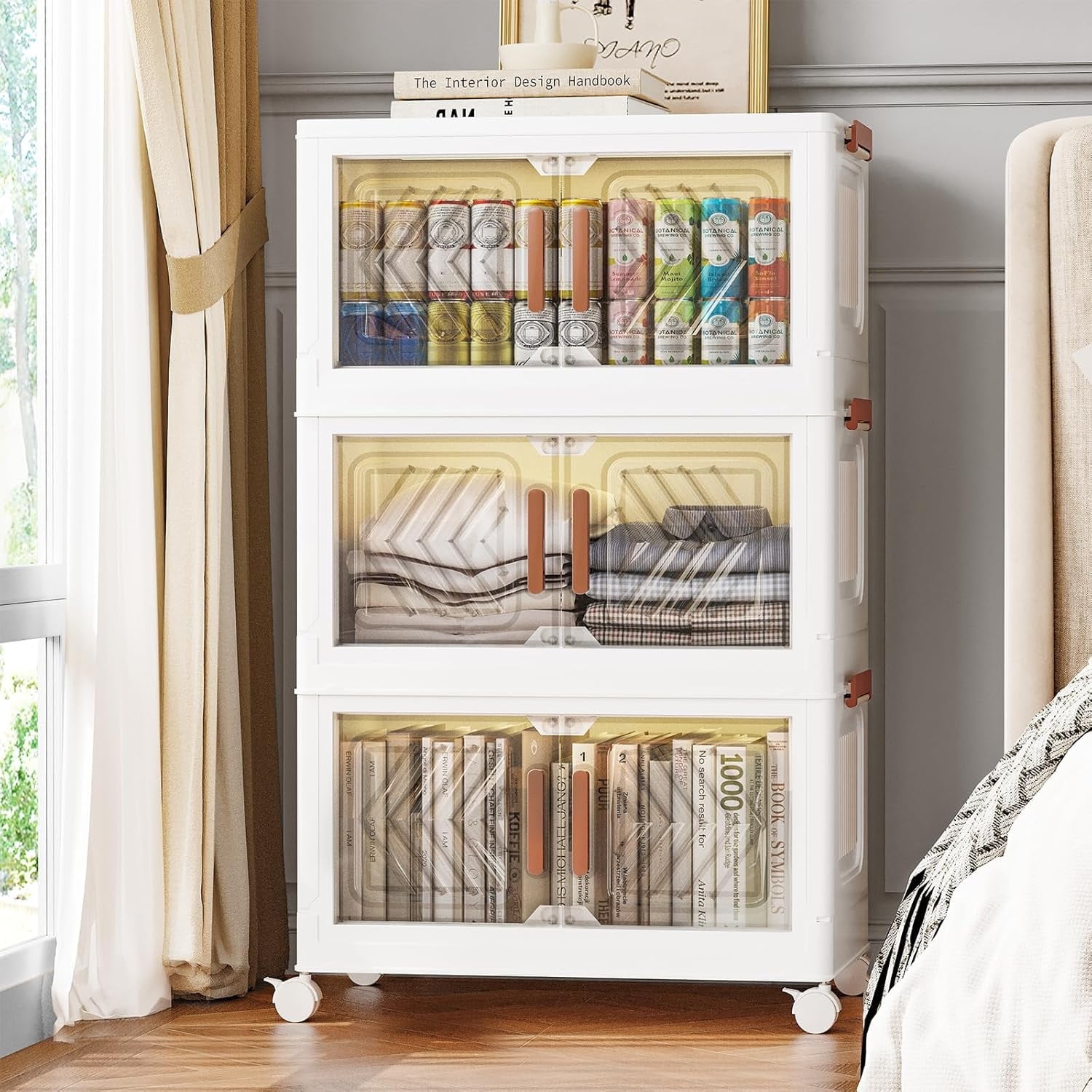 23QT Stackable Storage Bins, Plastic Drawer Storage, Foldable Closet ...