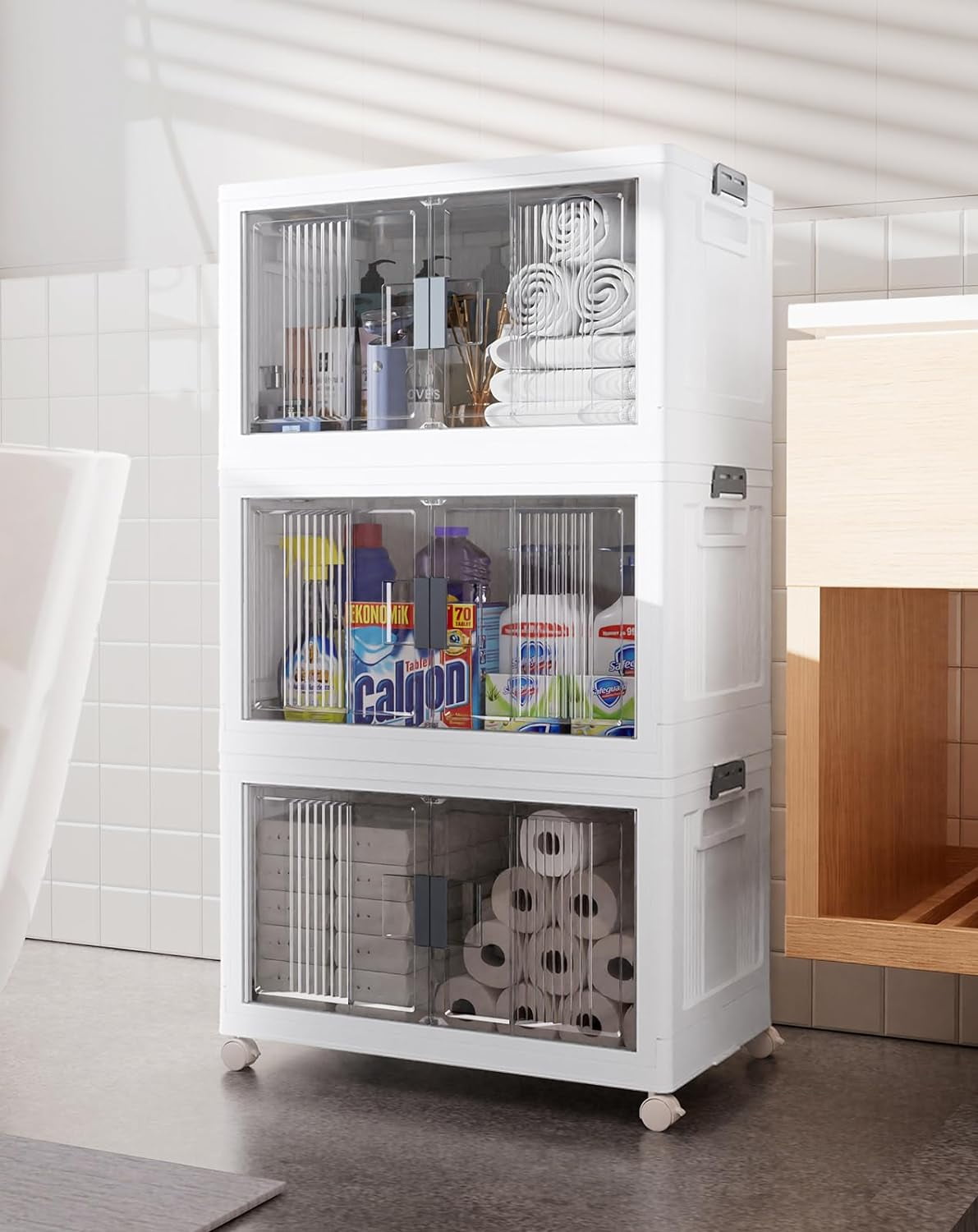 23qt Storage Bins With Lids Folding Storage Box With Doors And Wheels