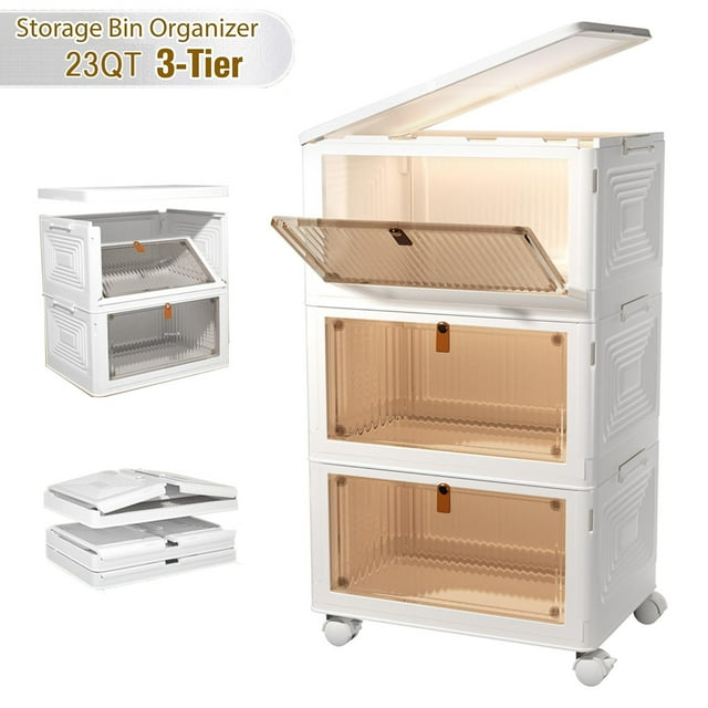 BAOKALER 23Qt Plastic 3-Tier Stackable Bins, White - Walmart.com