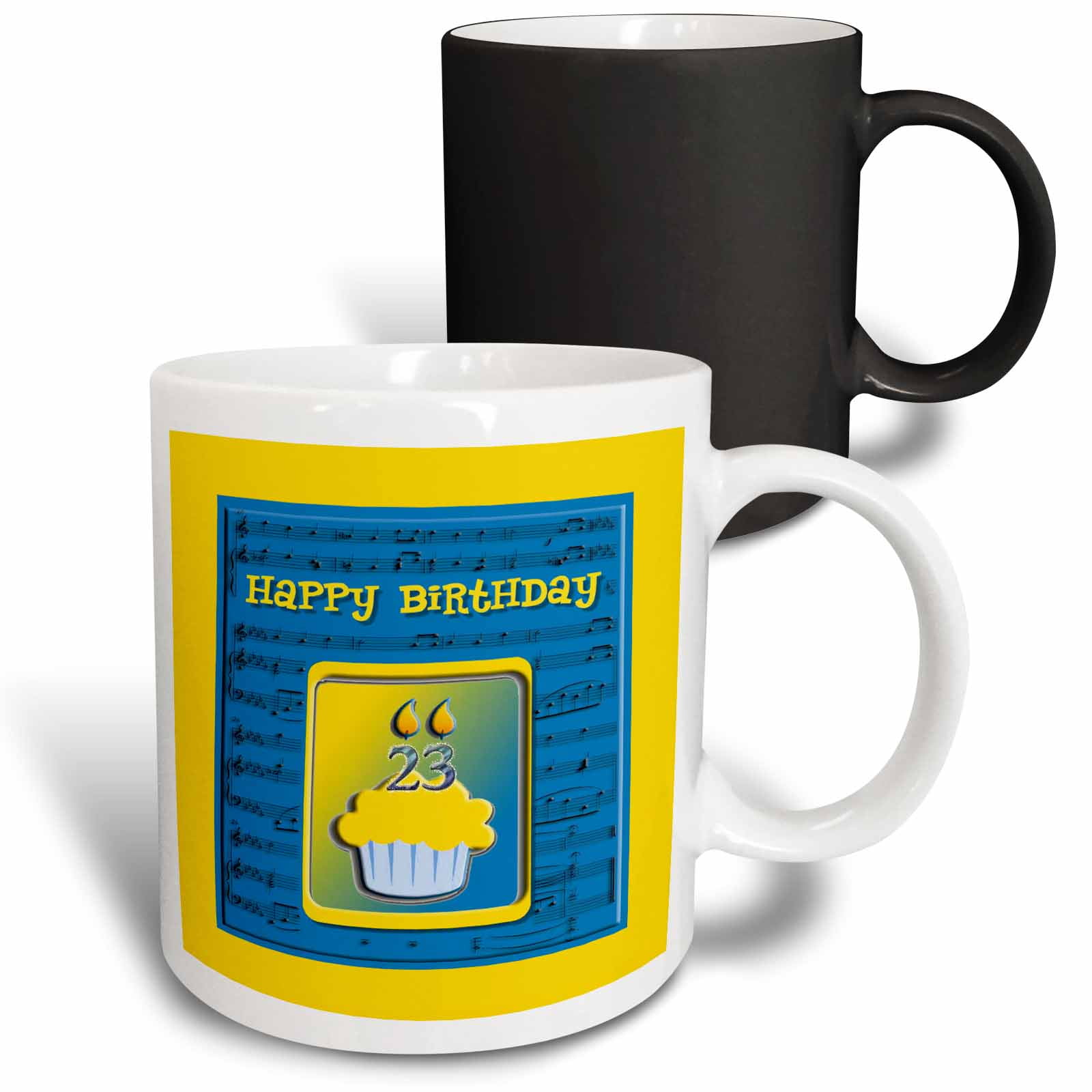 3drose, 23rd Birthday Cupcake on Music Notes, Blue and Yellow, 11oz ...