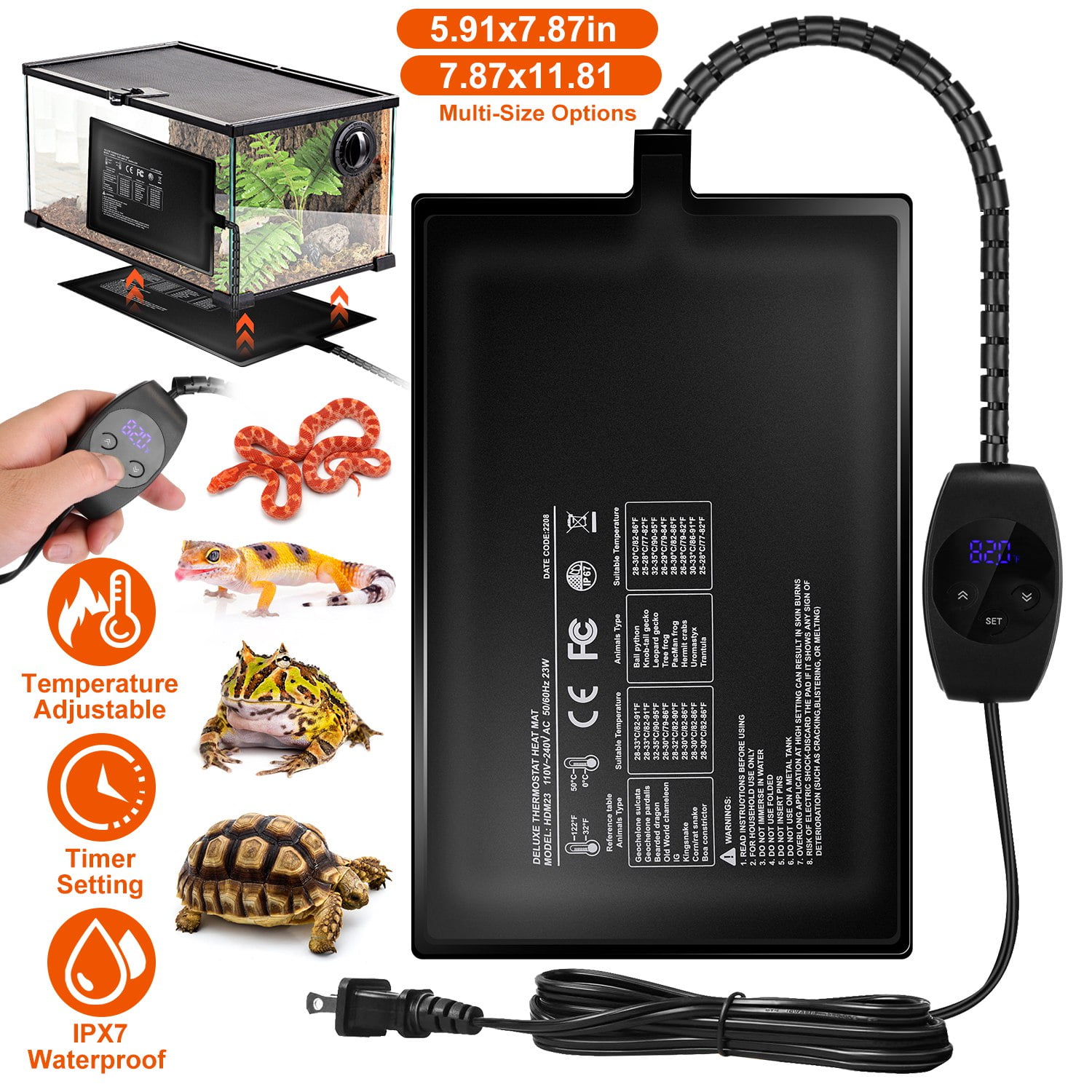 23W Waterproof Reptile Heating Pad Electric Under Tank Lizards ...