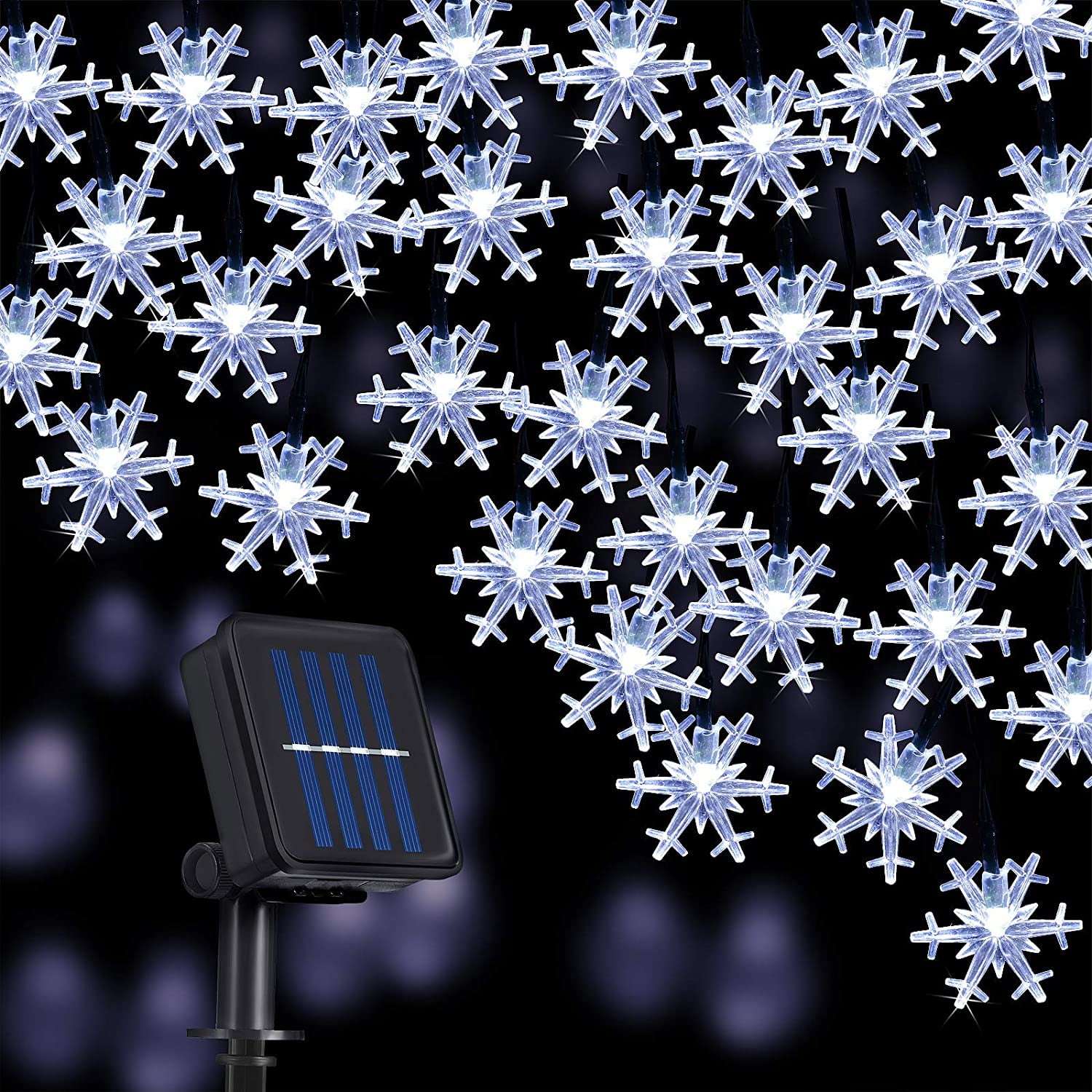 23ft 50 LED Snowflake Lights Solar Powered Christmas String Lights ...