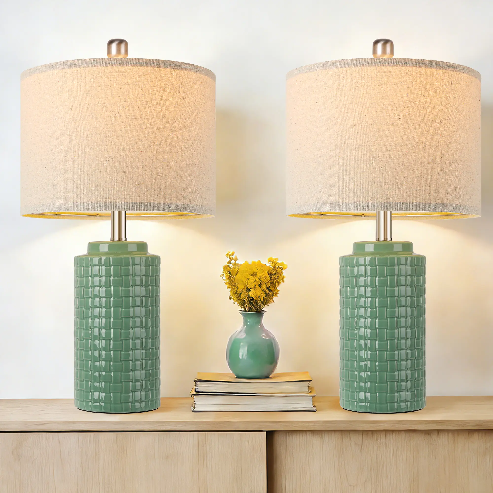 23in Modern Ceramic Table Lamp Set of 2, Table Lamps Rustic Bedside ...