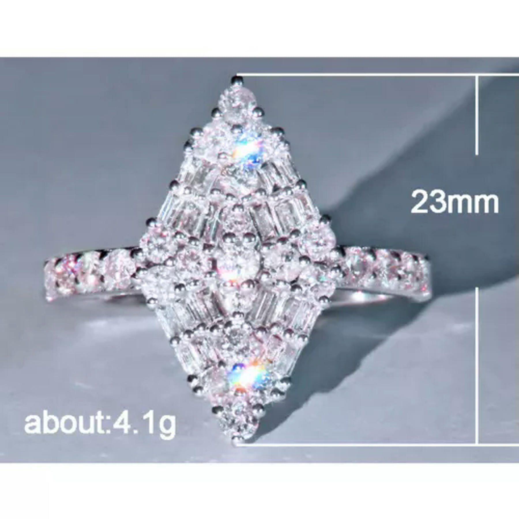 23mm Fashion Silver Rhombic Zirconia AAA Ring Women 925 Silver Wedding ...