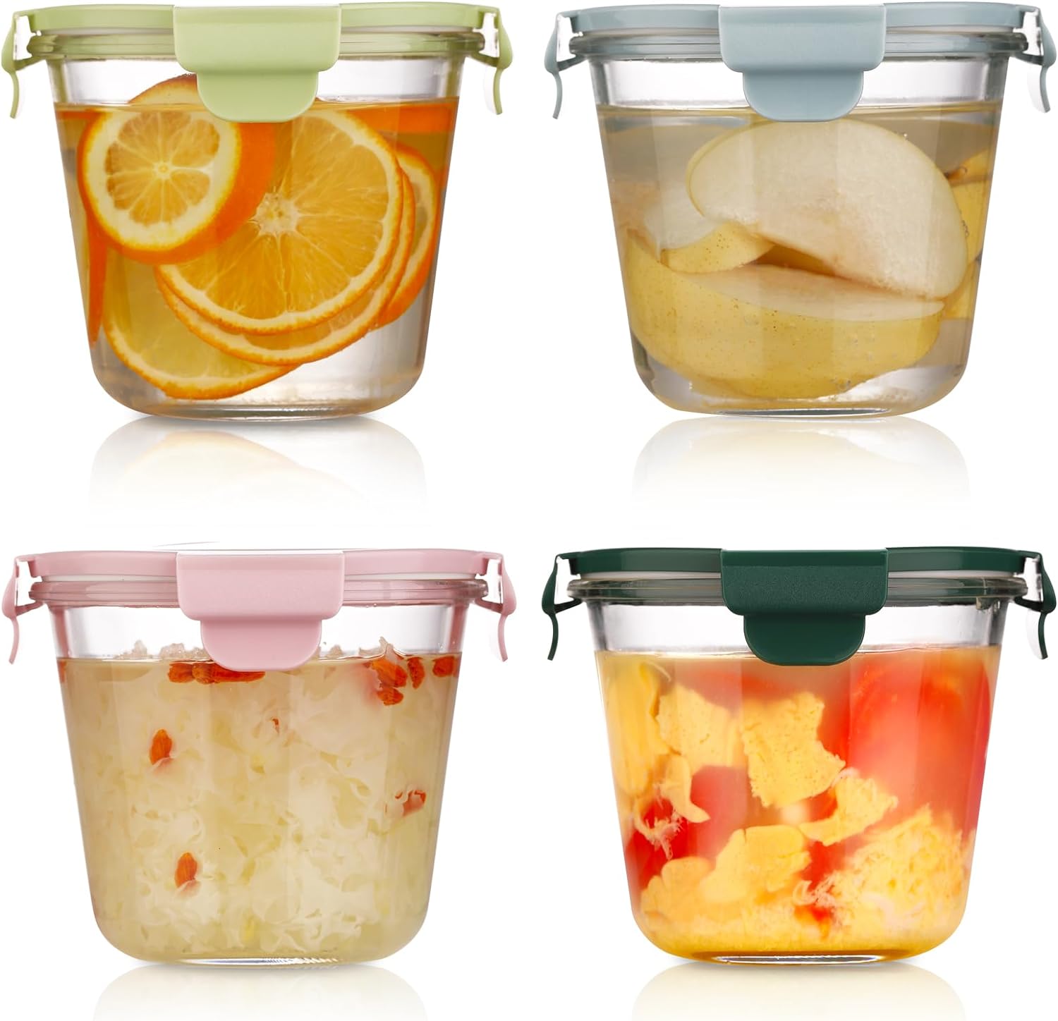 23oz 4 Cup Glass Storage Containers with Lids, Airtight Round Food ...