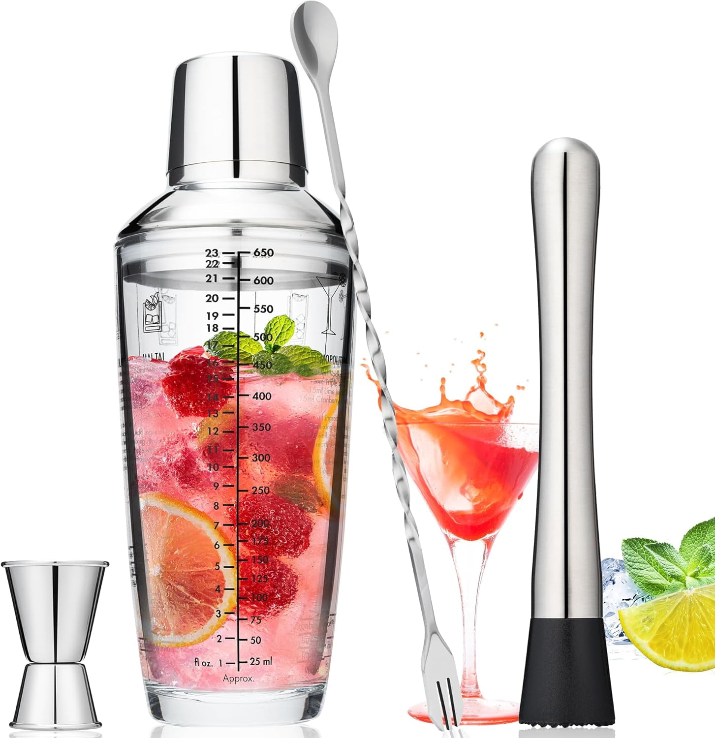 23oz Glass Cocktail Shaker Set, 4PCS Bartender Kit, Martini Mixer ...