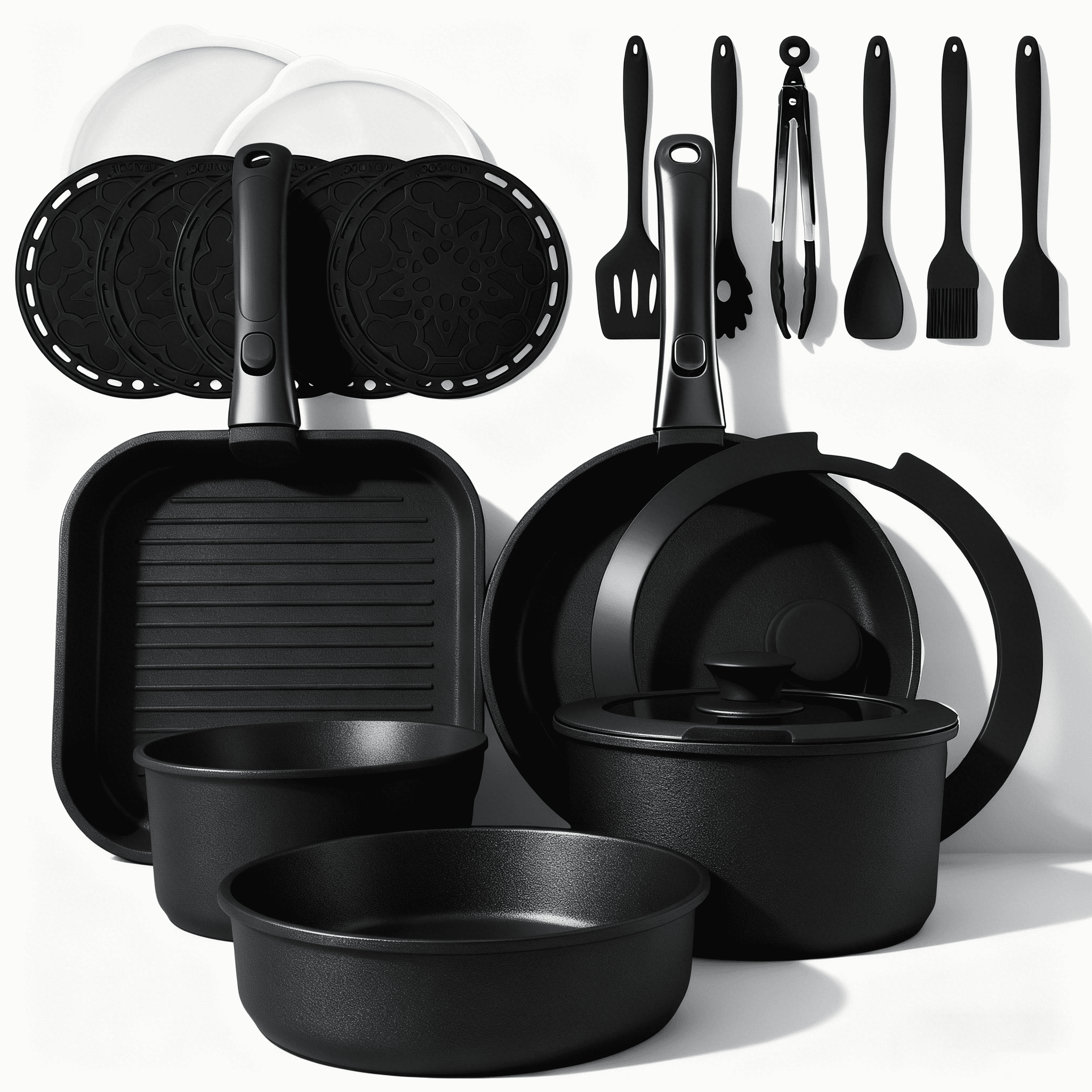 23pcs Pots and Pans Non Stick, Cookware Sets Detachable Handle ...