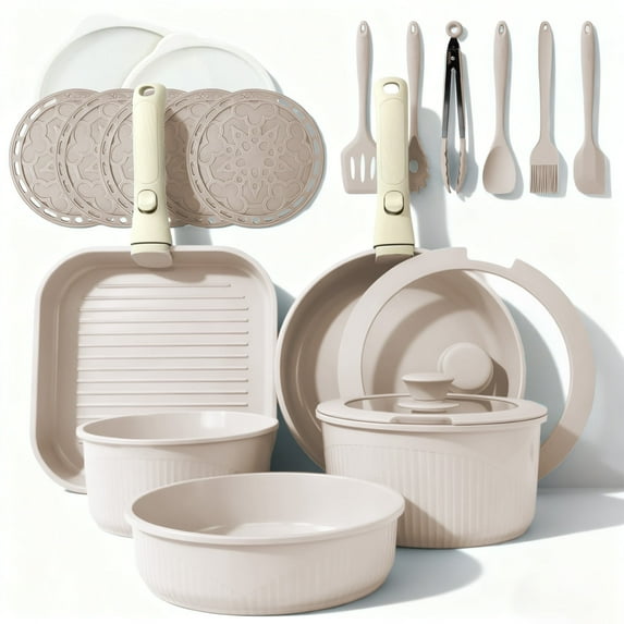 23pcs Pots and Pans Non Stick, Cookware Sets Detachable Handle ...