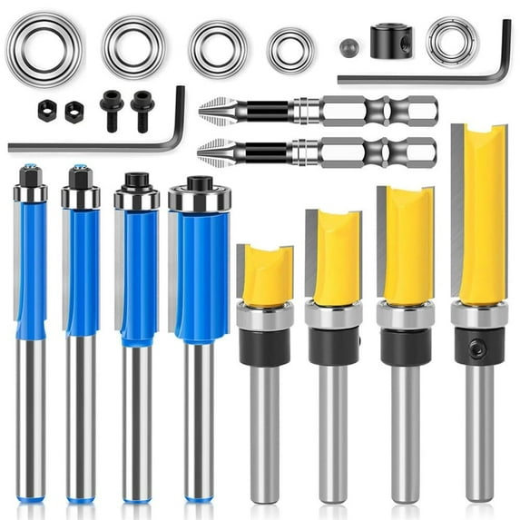 23pcs Tungsten Carbide Flush Trim Pattern Router Bit Set with Bearing ...
