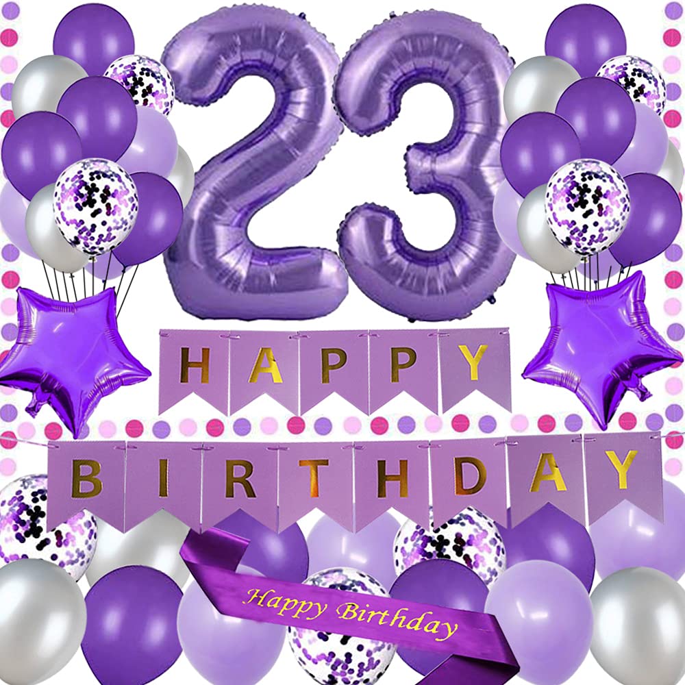 23rd Birthday Party Decorations - Purple Happy Birthday Paper Banner ...